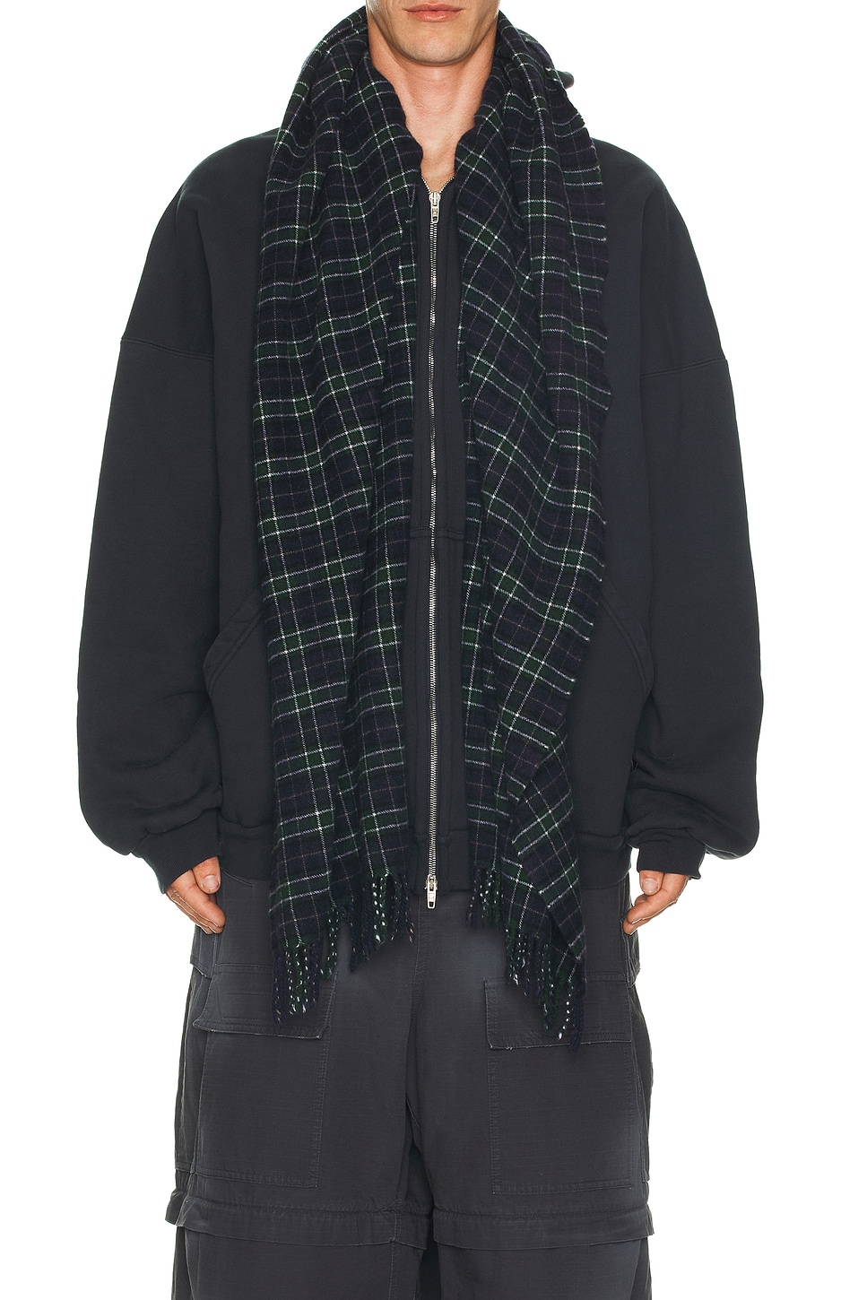 Balenciaga Scarf Zip-Up Hoodie in Deep Blue & Black | FWRD