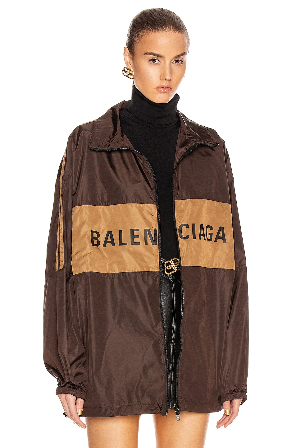 Balenciaga Zip-Up Logo Jacket in Dark Brown | FWRD