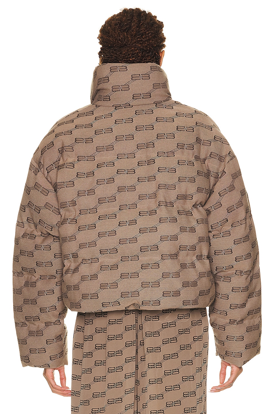 Balenciaga BB Monogram Puffer Jacket in Beige & Brown | FWRD