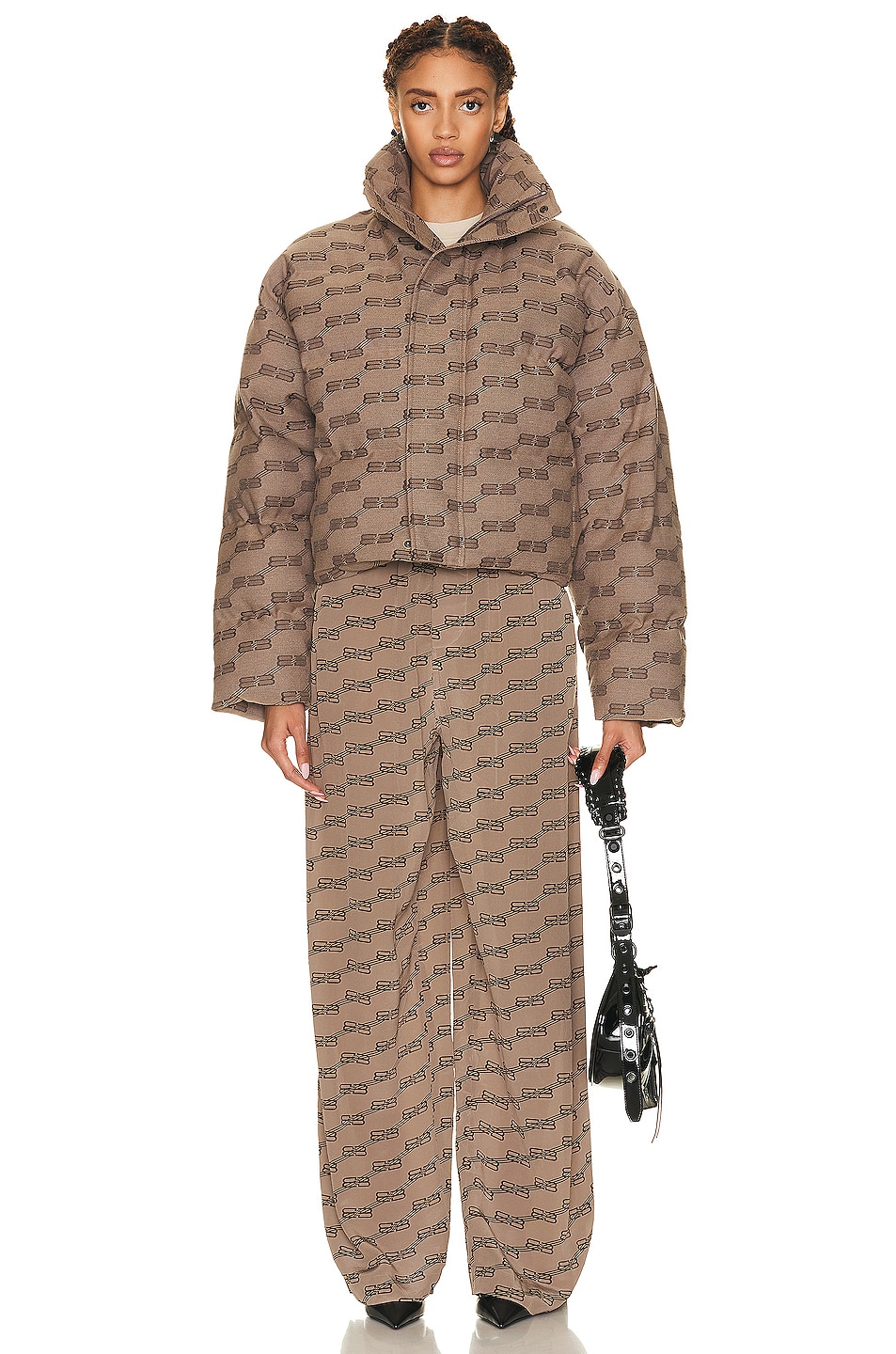 Balenciaga BB Monogram Puffer Jacket in Beige & Brown | FWRD