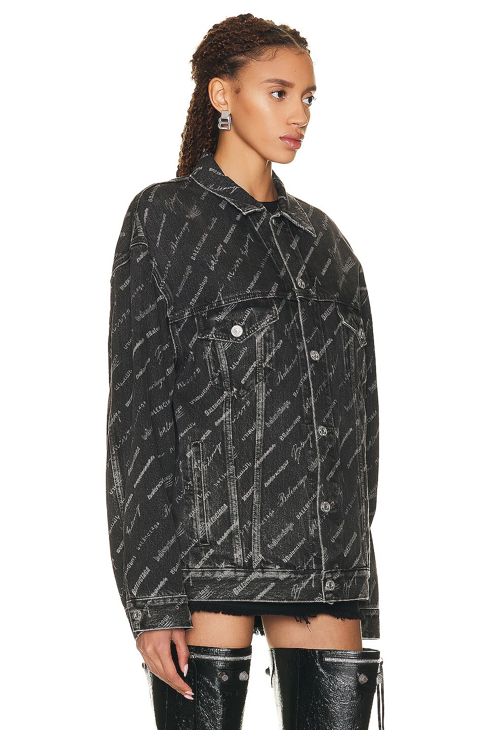 Balenciaga Lunar New Year All Over Logo Large Fit Jacket in Matte Black ...