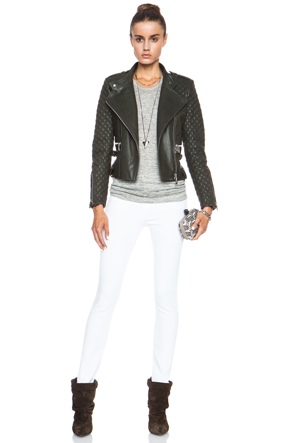 Barbara Bui Quilted Leather Jacket in Green | FWRD