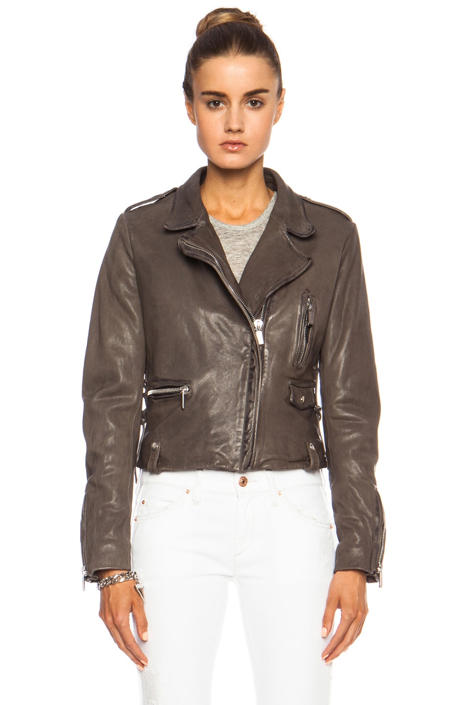 Barbara Bui Leather Jacket with Laces in Grey | FWRD