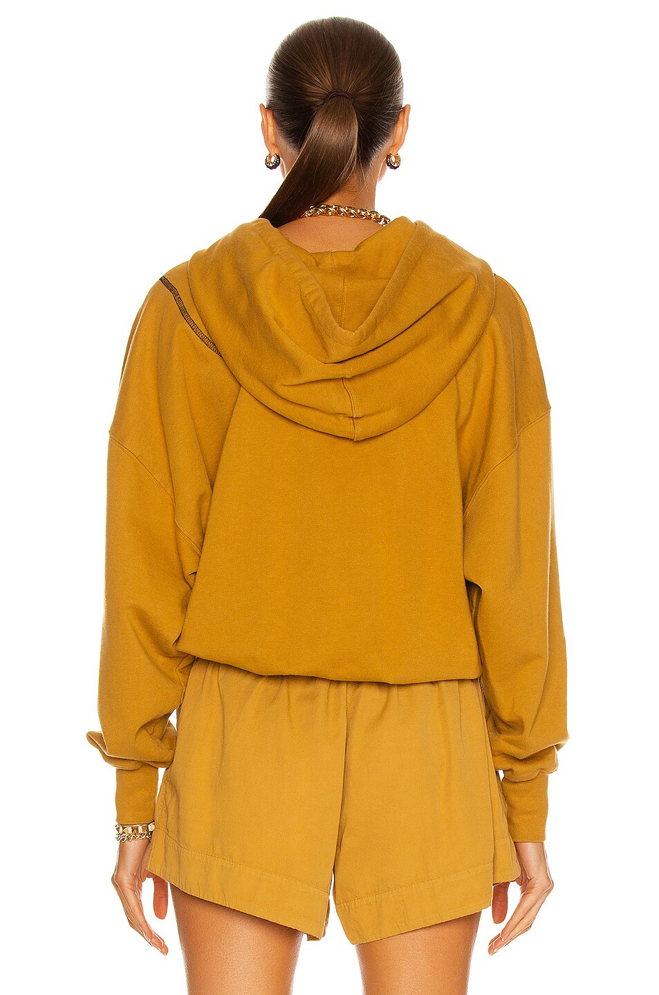 Bassike Branded Cropped Hooded Sweatshirt in Mustard | FWRD