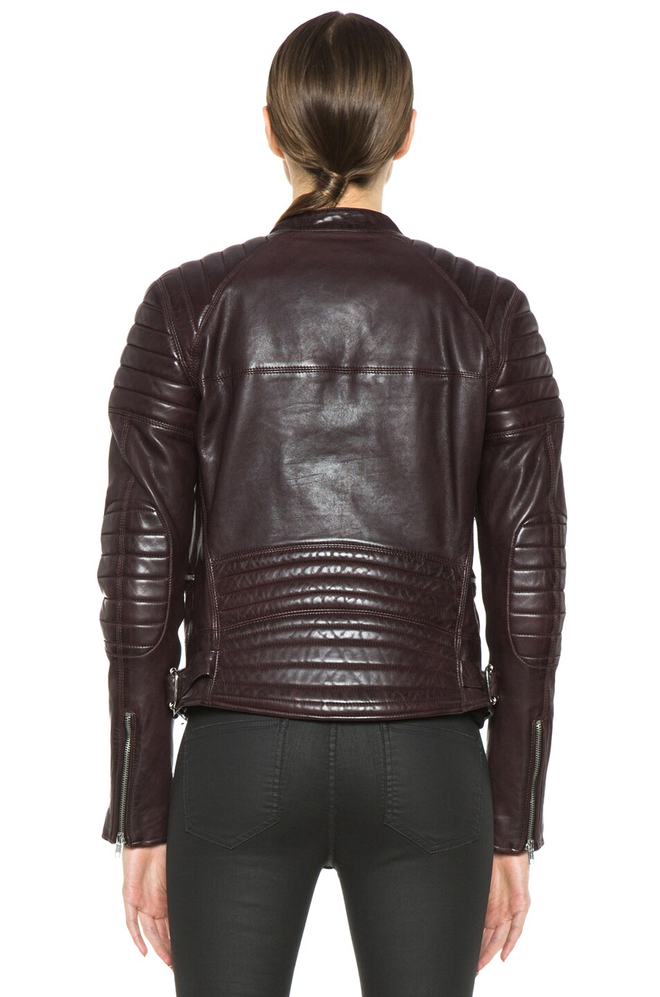 BLK DNM Padded Elbows Lambskin Biker Jacket in Aubergine | FWRD