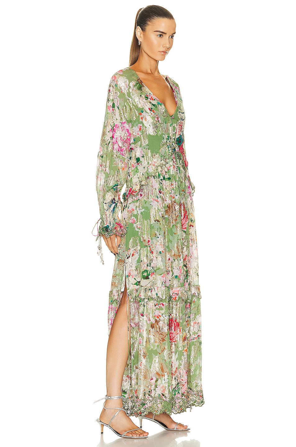 HEMANT AND NANDITA Zaria Kaftan with Printed Slip in Military Green | FWRD
