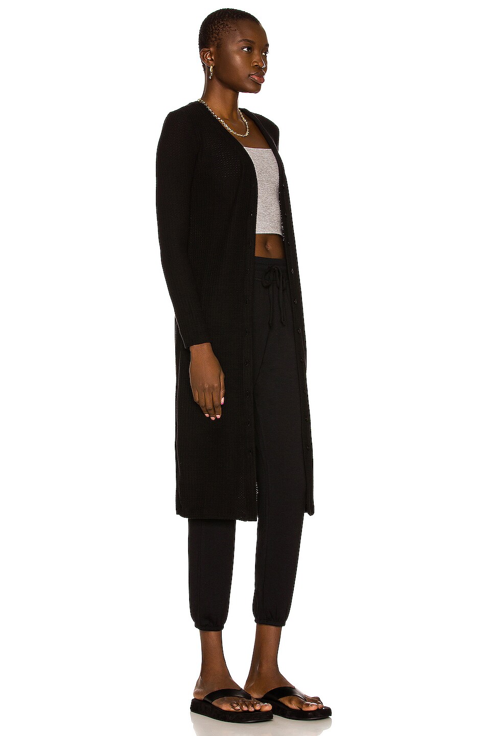 Beyond Yoga Your Line Waffle Duster Sweater in Black | FWRD