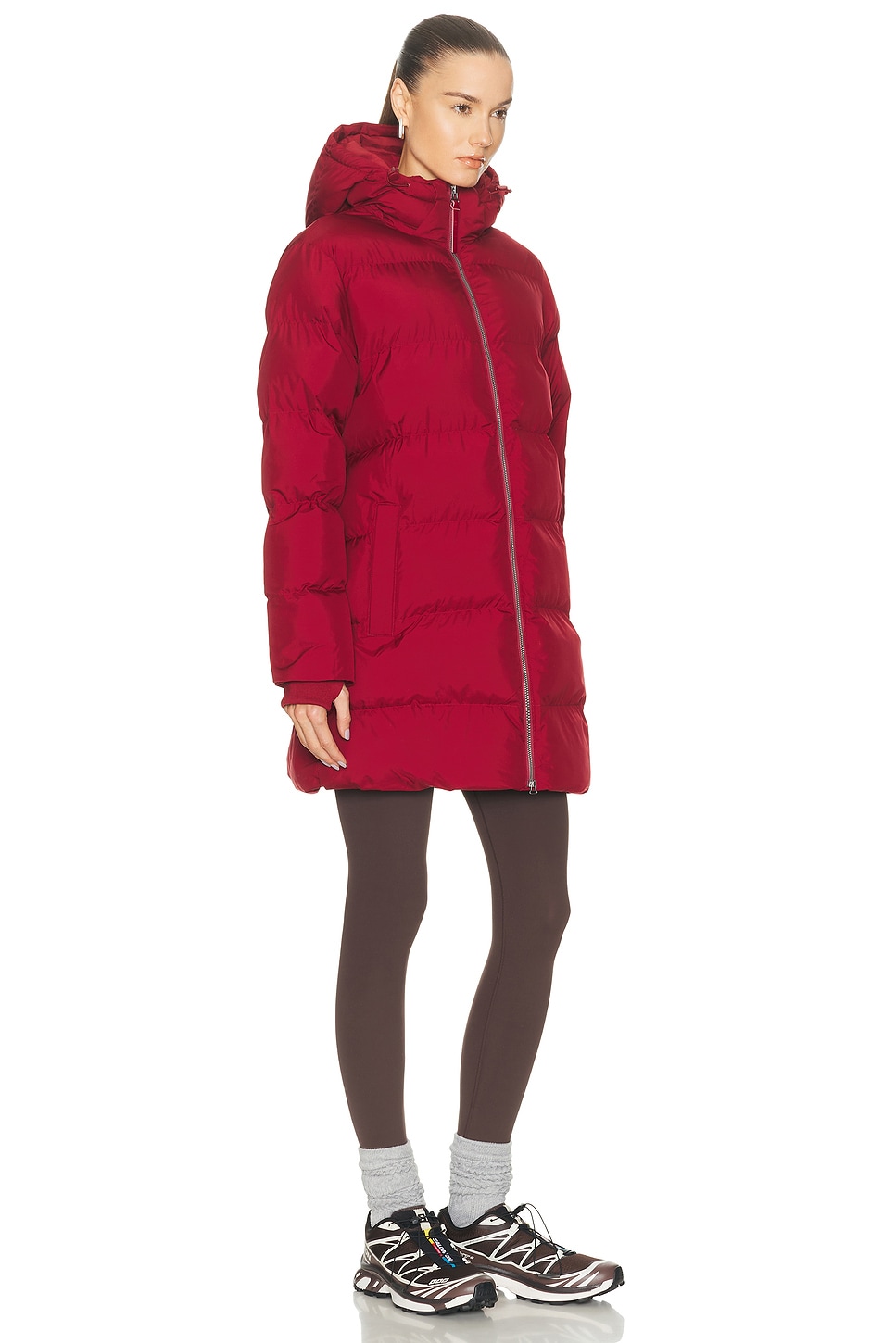 Beyond Yoga Warm Up Long Puffer Jacket in Ruby Rush | FWRD