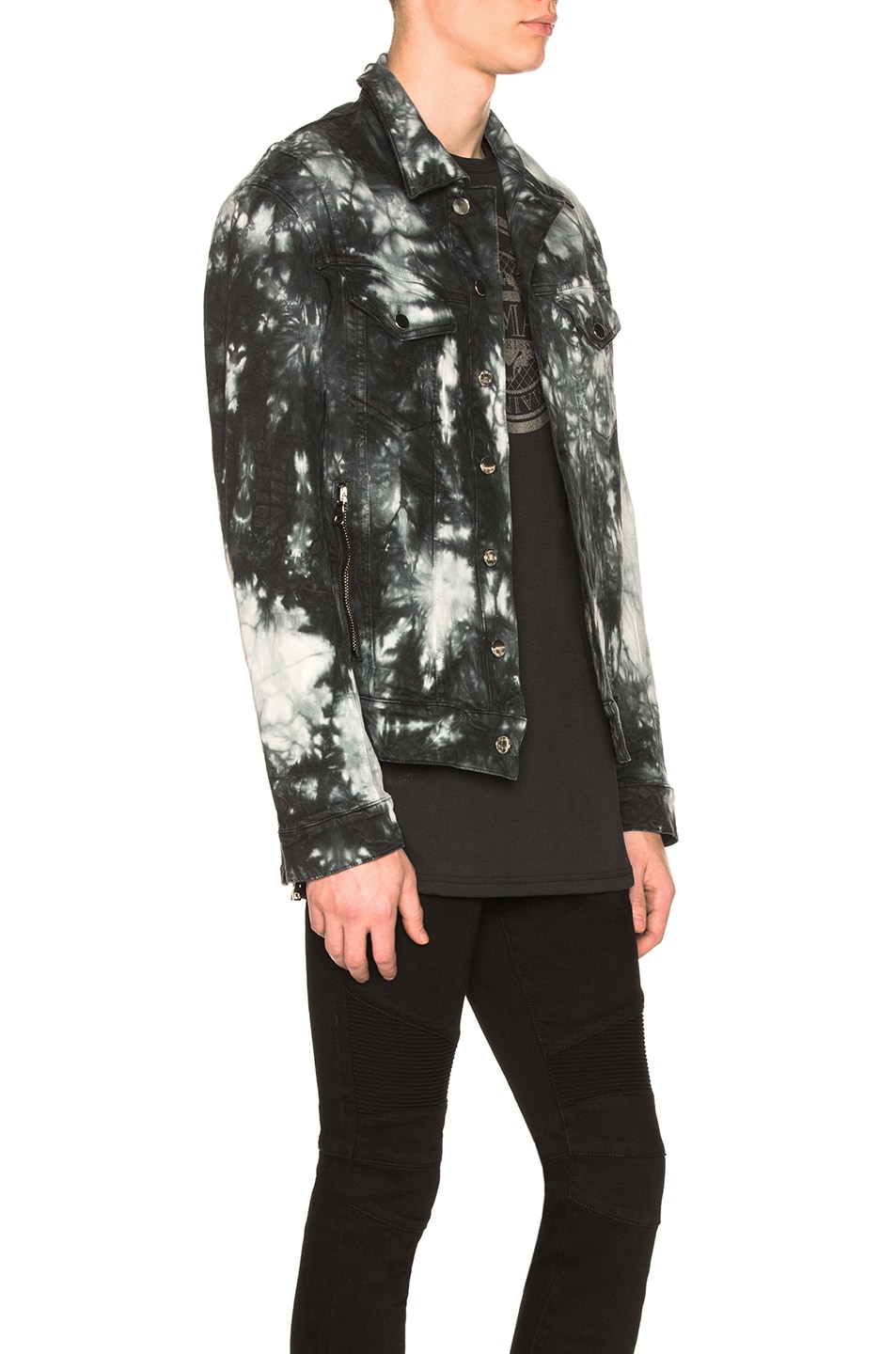 BALMAIN Tie Dye Denim Jacket In Black White FWRD balmain-tie-dye-denim-jacket-in-black-white-fwrd