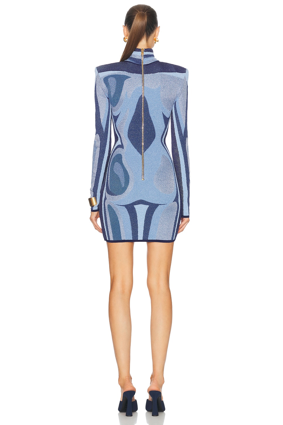 BALMAIN Body Trompe L'oeil Knit Dress in Multi Denim | FWRD