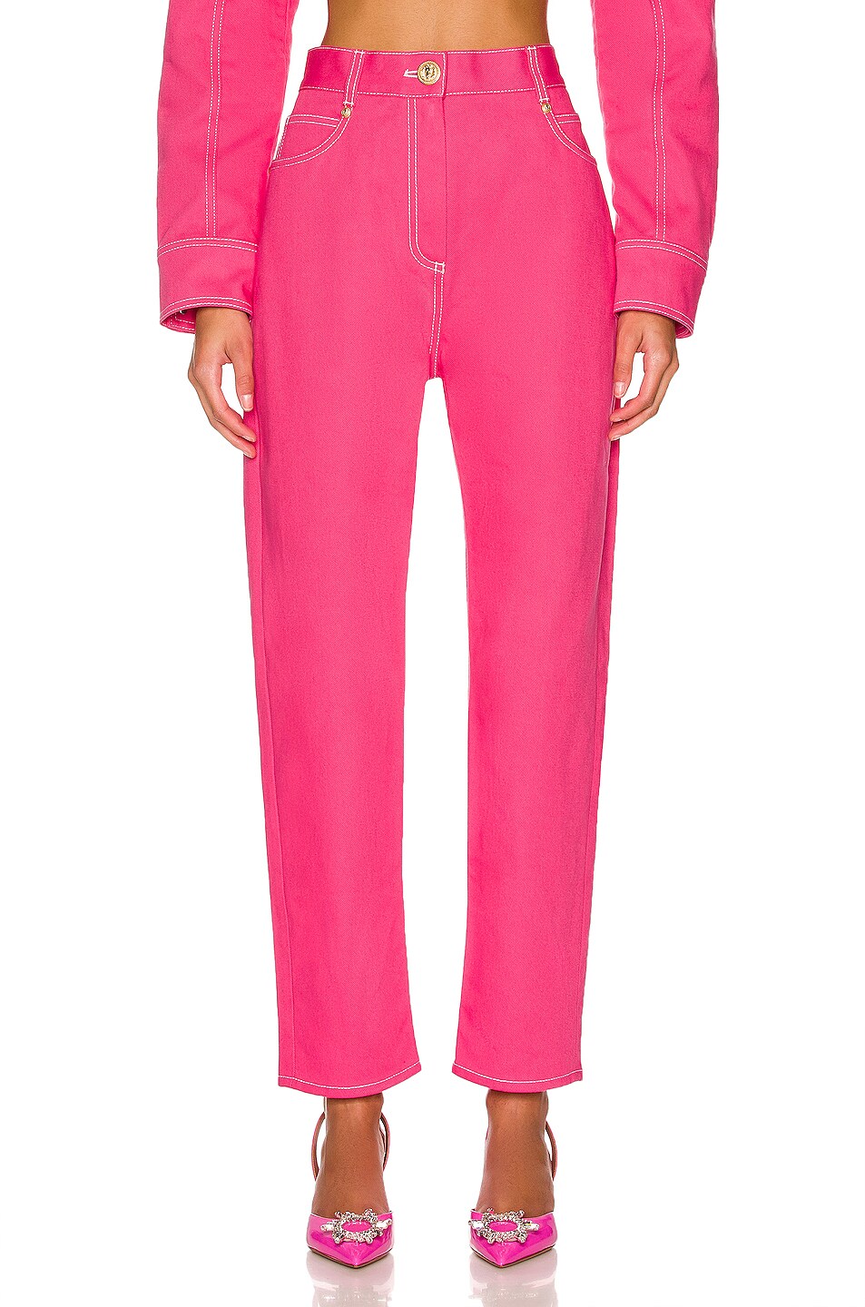 BALMAIN High Waisted Patch Straight in Rose | FWRD
