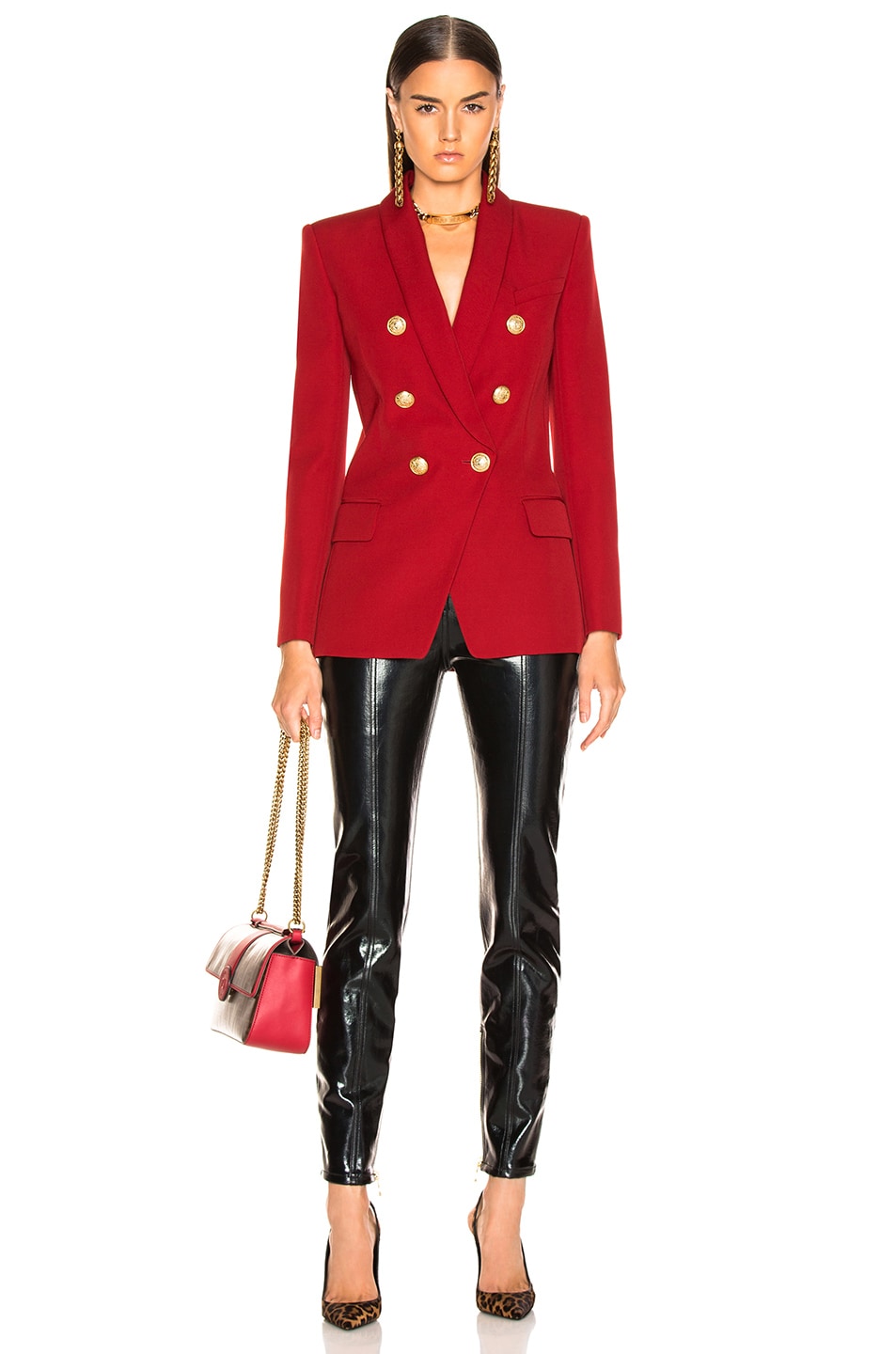 BALMAIN Oversized Double Breasted Blazer in Dark Red | FWRD