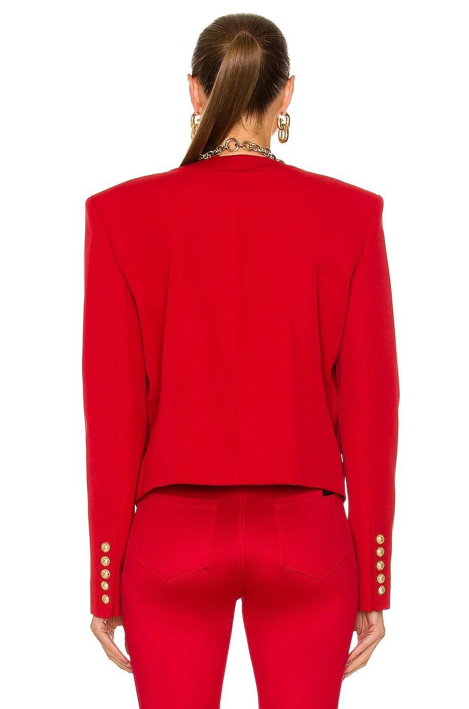 BALMAIN Ten Button Spencer Jacket in Rouge | FWRD