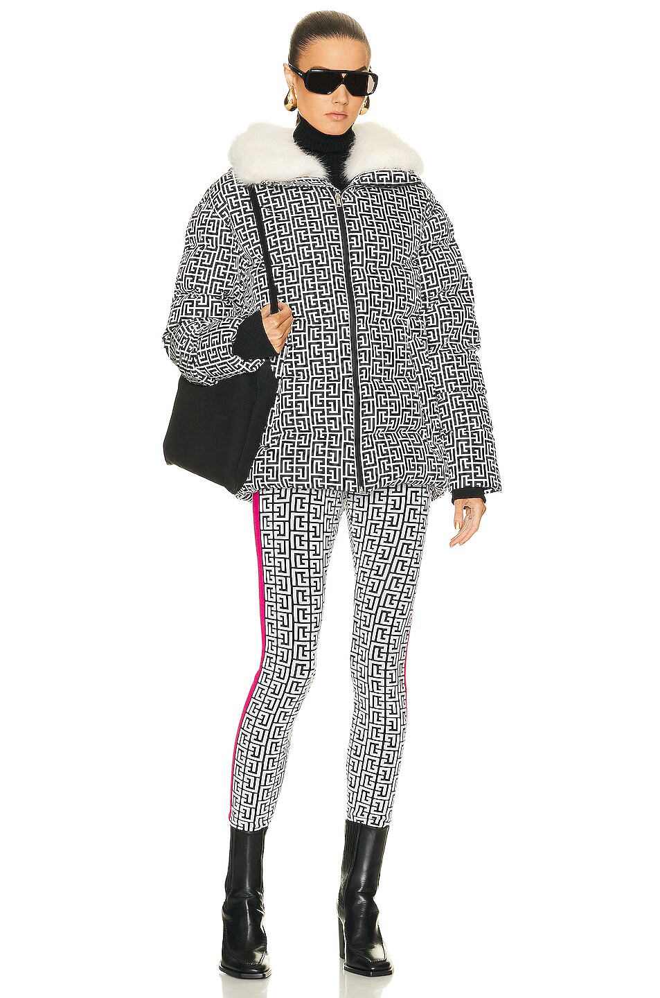 BALMAIN Monogram Short Down Jacket in Black & White | FWRD