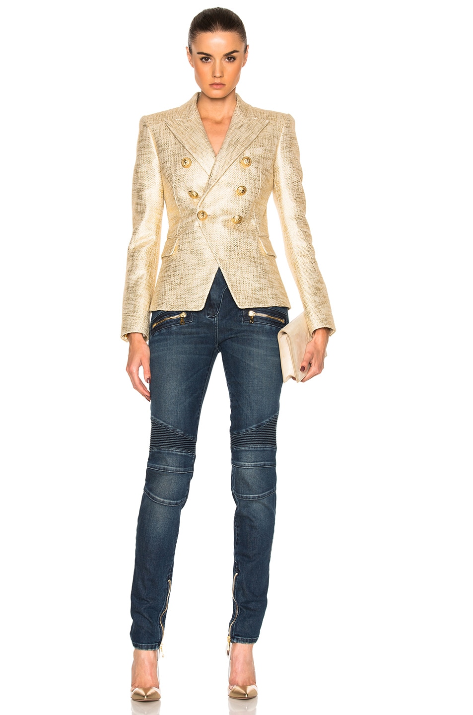 BALMAIN Metallic Blazer in Gold | FWRD