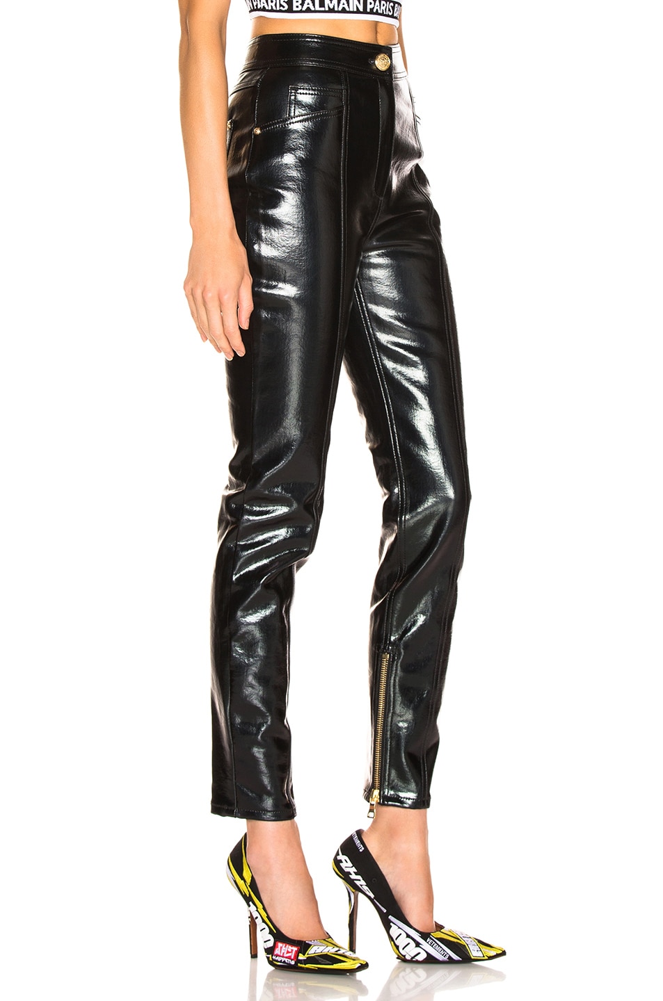 BALMAIN Patent Leather Pants in Black | FWRD