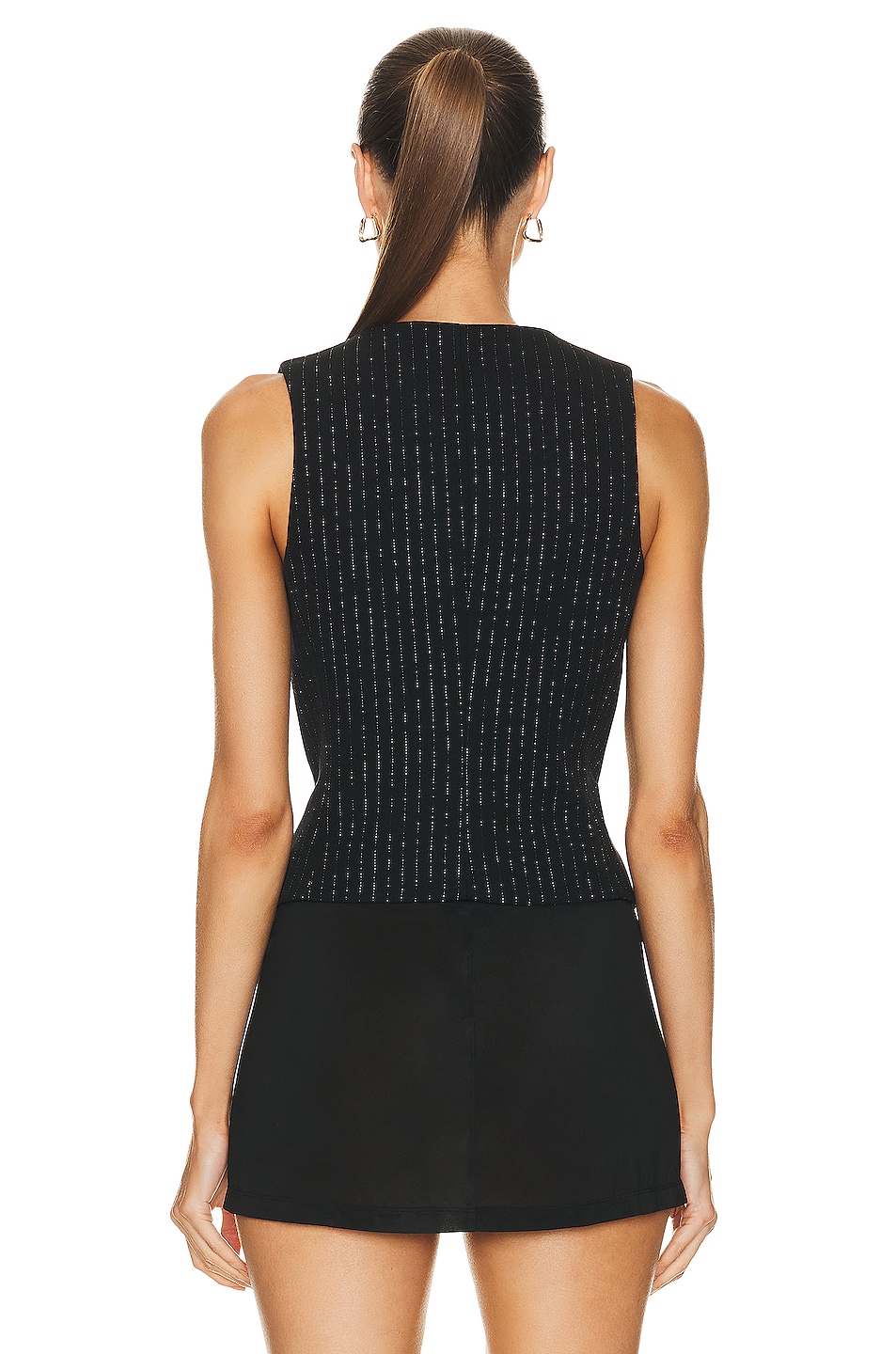 BALMAIN Sleeveless Lurex Striped Vest Top in Noir | FWRD