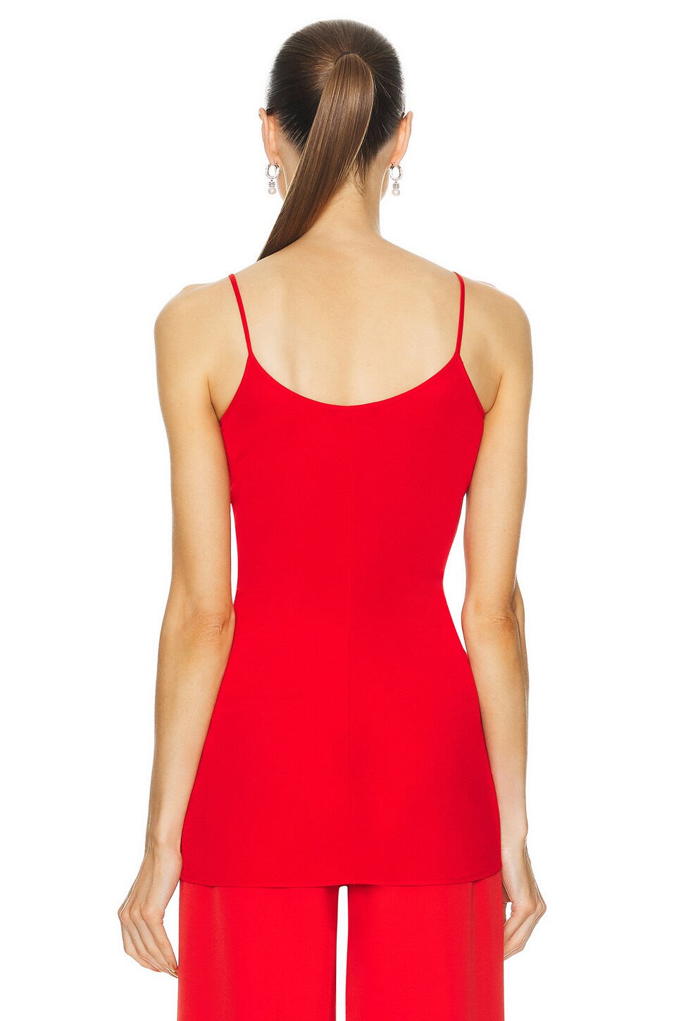 BALMAIN V-Neck Rose Detail Jersey Crepe Top in Rouge | FWRD