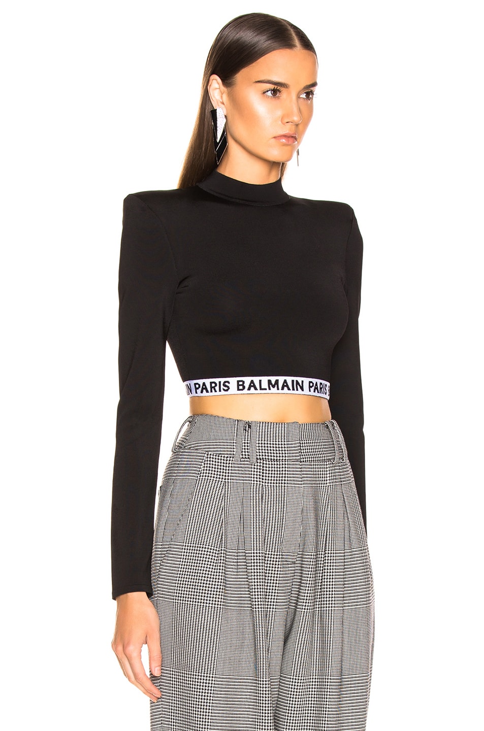 BALMAIN Logo Band Crop Top in Black & White | FWRD