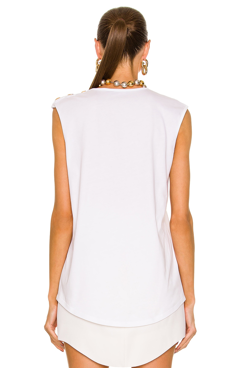 BALMAIN Three Button Metallic Tank Top in Blanc & Gold | FWRD