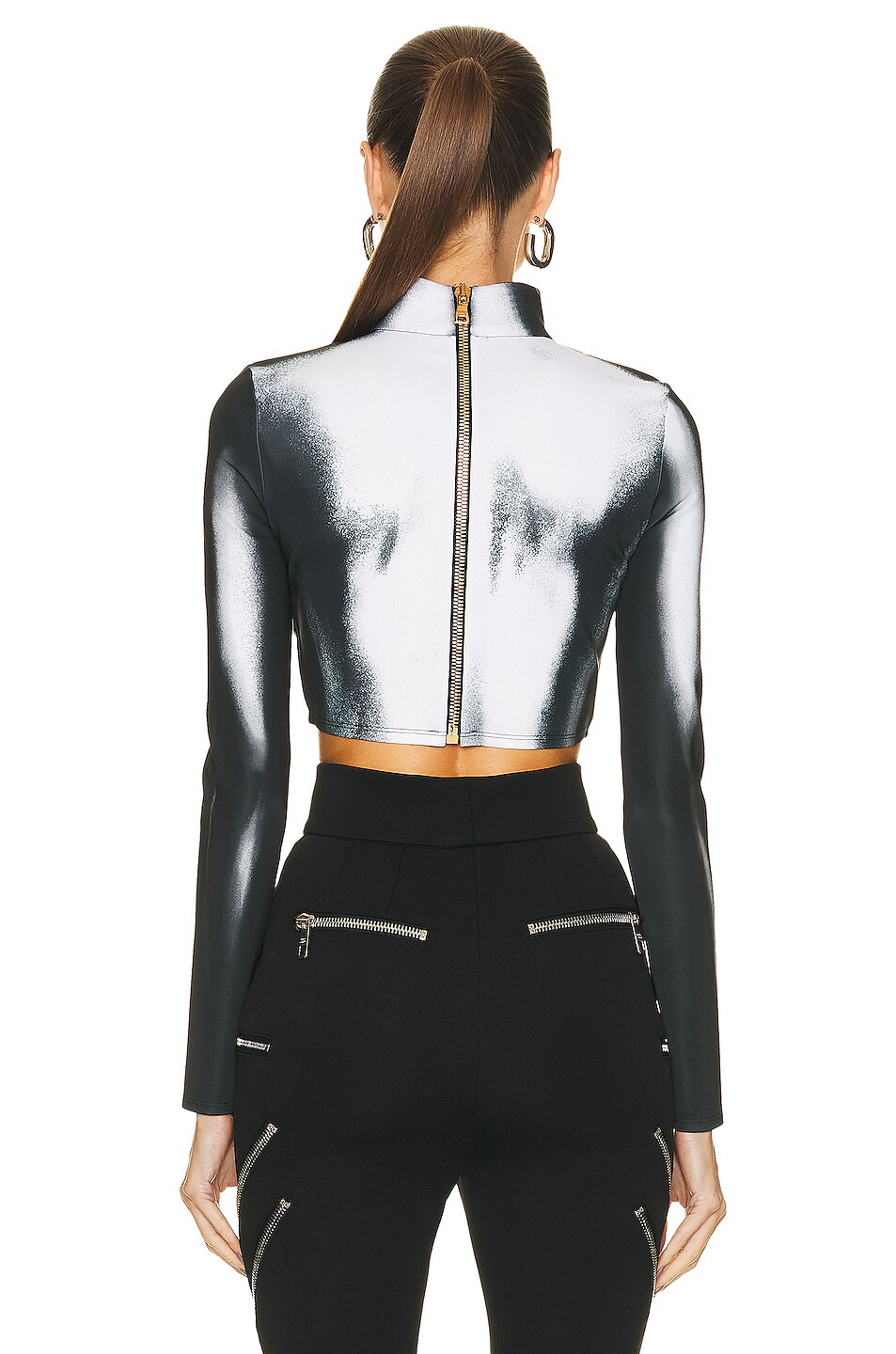 BALMAIN Body Print Cropped Top in Black & White | FWRD