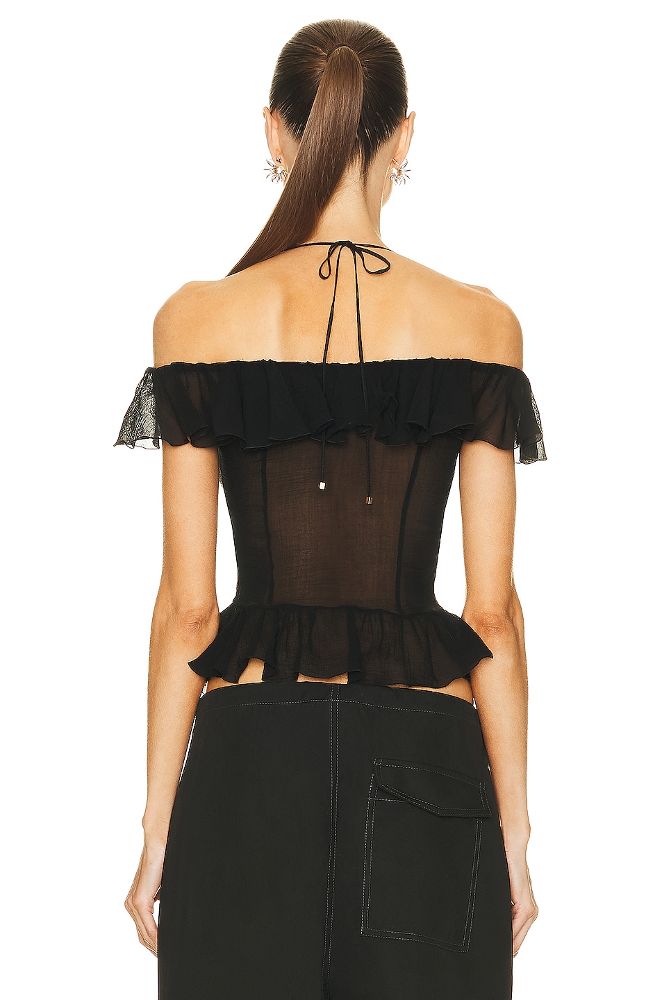 Blumarine Off the Shoulder Ruffle Top in Nero | FWRD