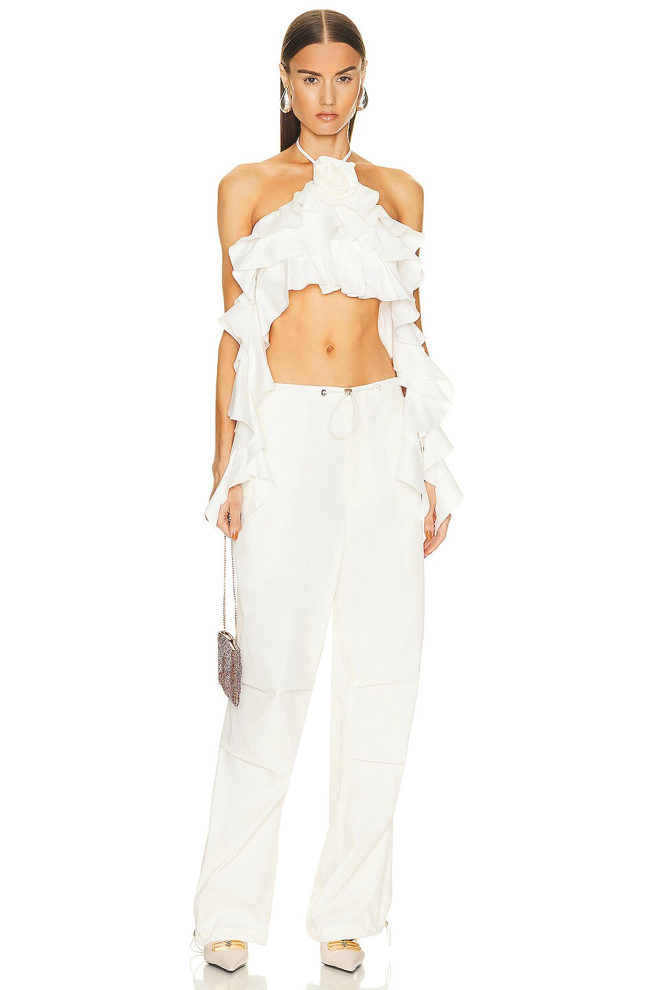 Blumarine Ruffle Halter Top in Bianco Naturale | FWRD