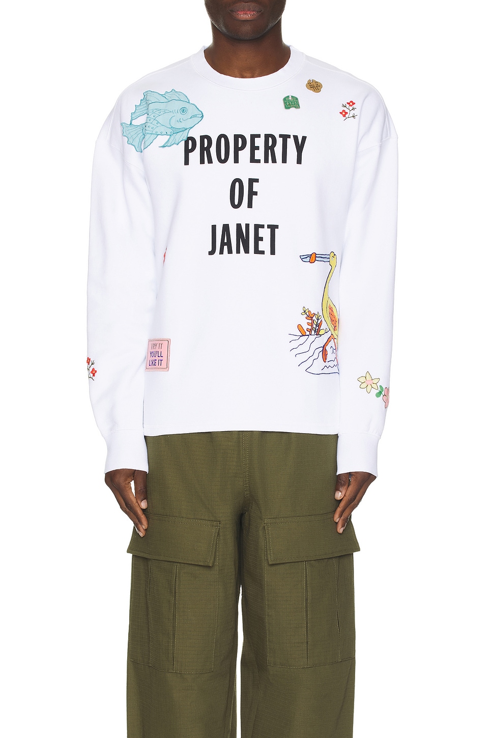 BODE Property Of Janet Crewneck in White | FWRD