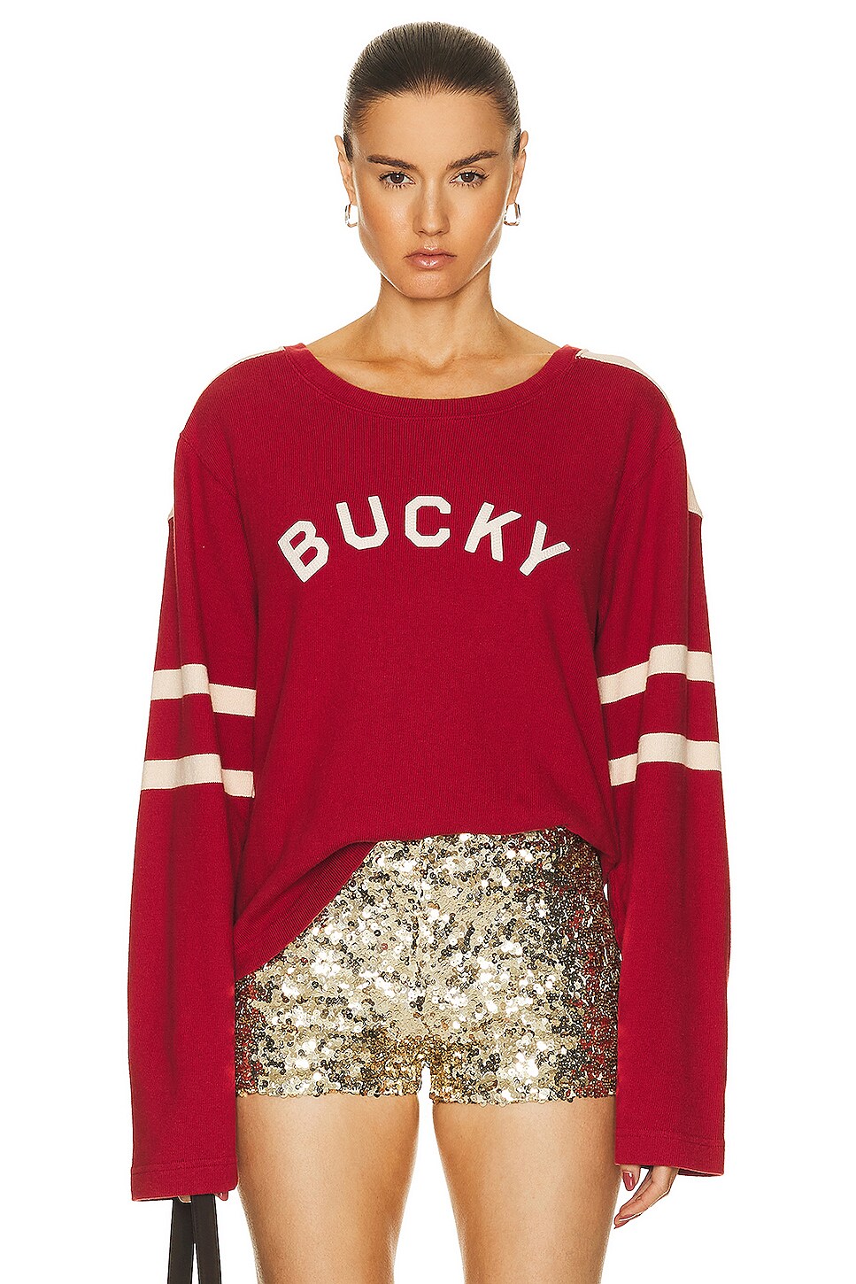 BODE Bucky Pullover Sweatshirt in Red & Ecru | FWRD