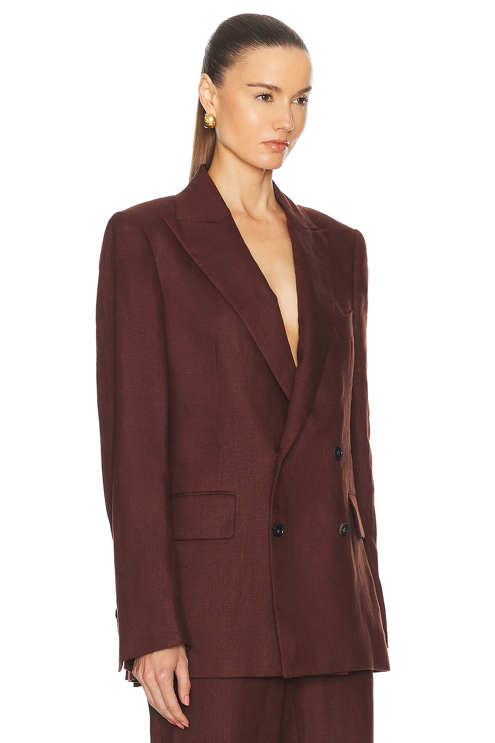 BODE Linen Double Breasted Suit Jacket in Chocolate | FWRD