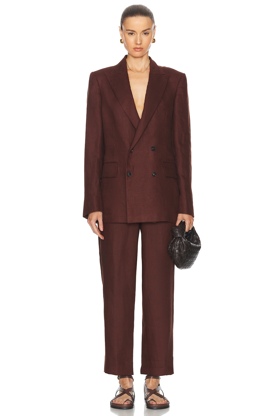 BODE Linen Double Breasted Suit Jacket in Chocolate | FWRD