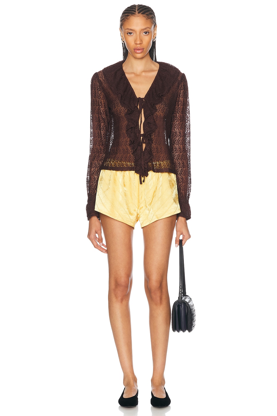 BODE Lace Flounce Blouse in Brown Black | FWRD