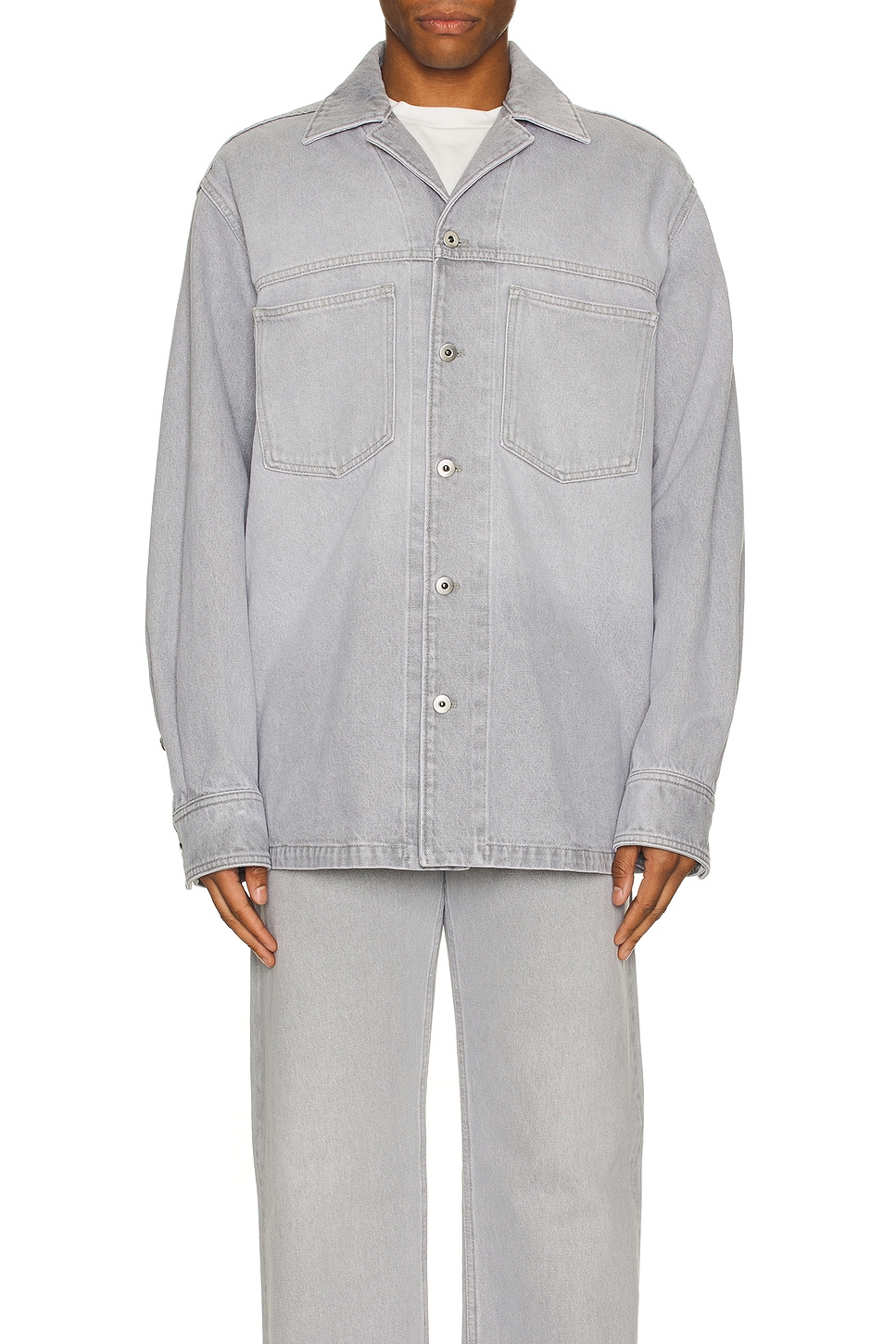 Bottega Veneta Washed Denim Shirt in Light Grey | FWRD
