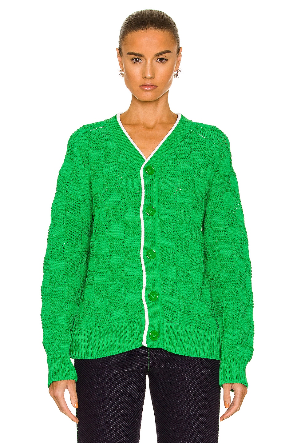 Bottega Veneta Check Knit Cardigan in Parakeet | FWRD