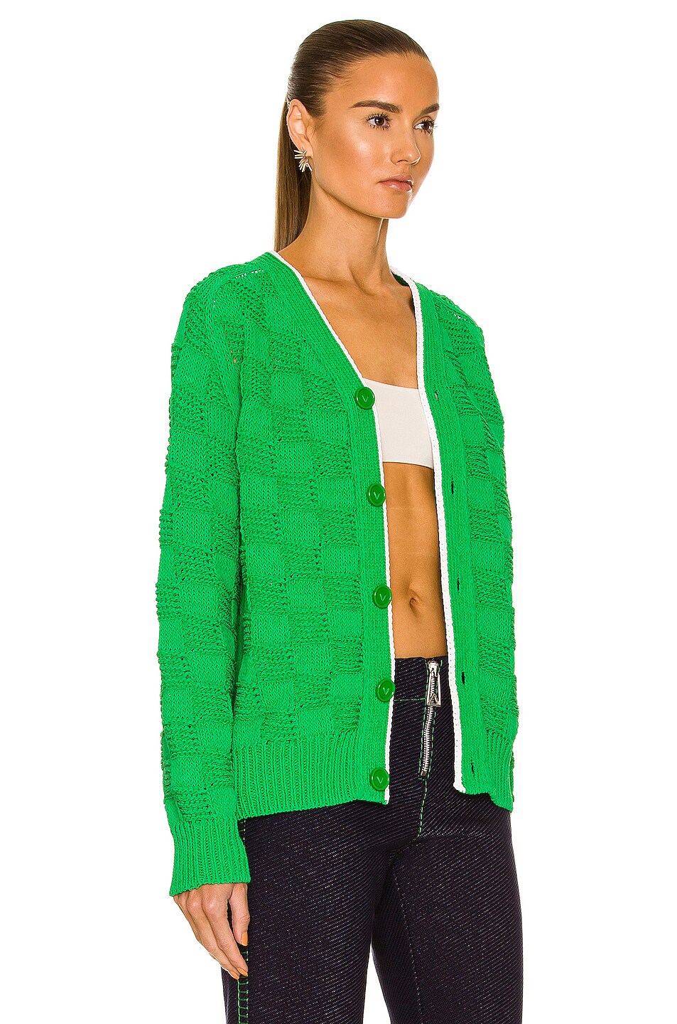 Bottega Veneta Check Knit Cardigan in Parakeet | FWRD