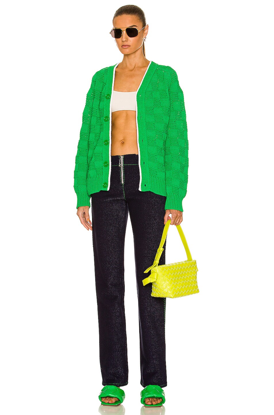 Bottega Veneta Check Knit Cardigan in Parakeet | FWRD