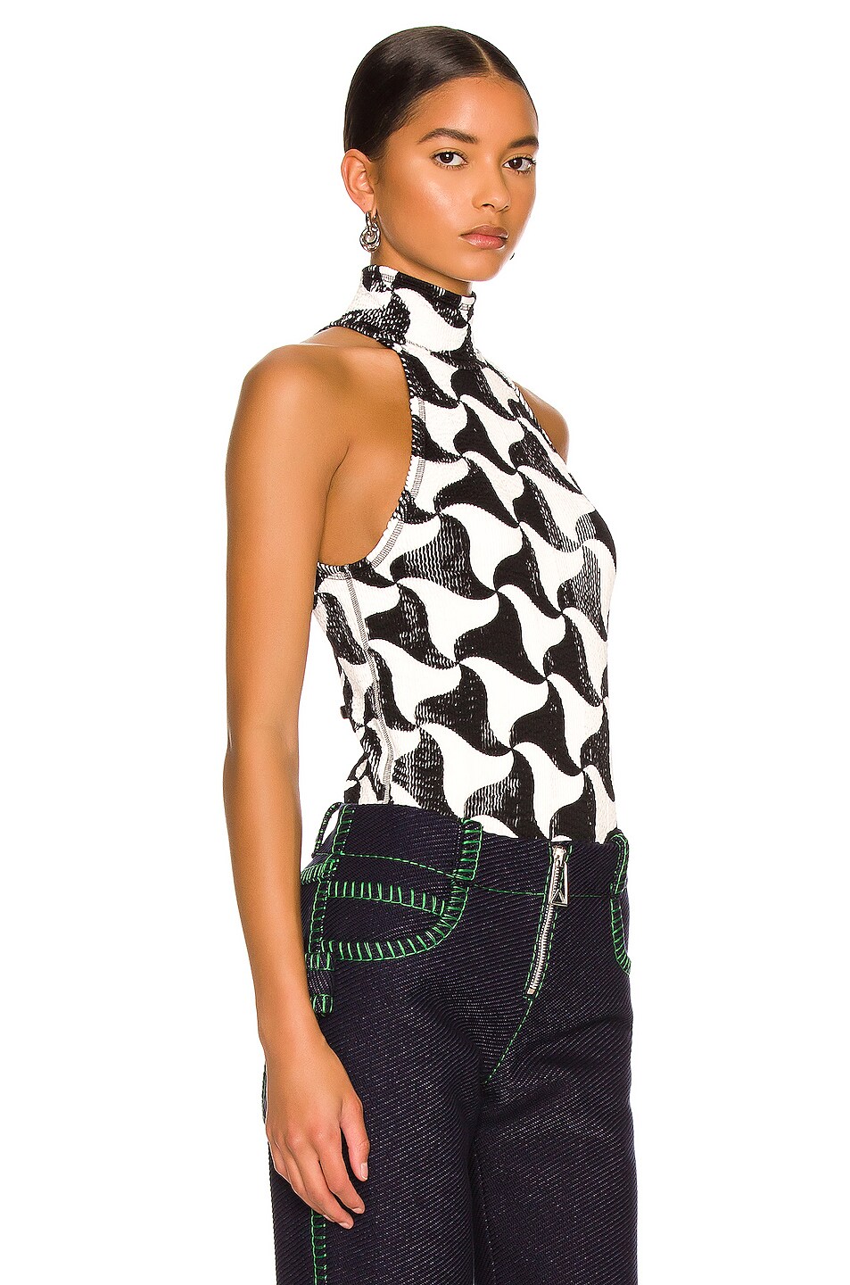 Bottega Veneta Crinkled Wavy Triangle Print Top in Black & White | FWRD