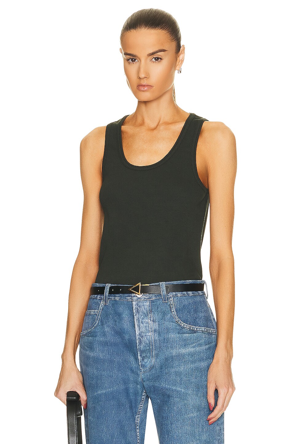 Bottega Veneta Stretch Rib Tank Top in Dark Green | FWRD