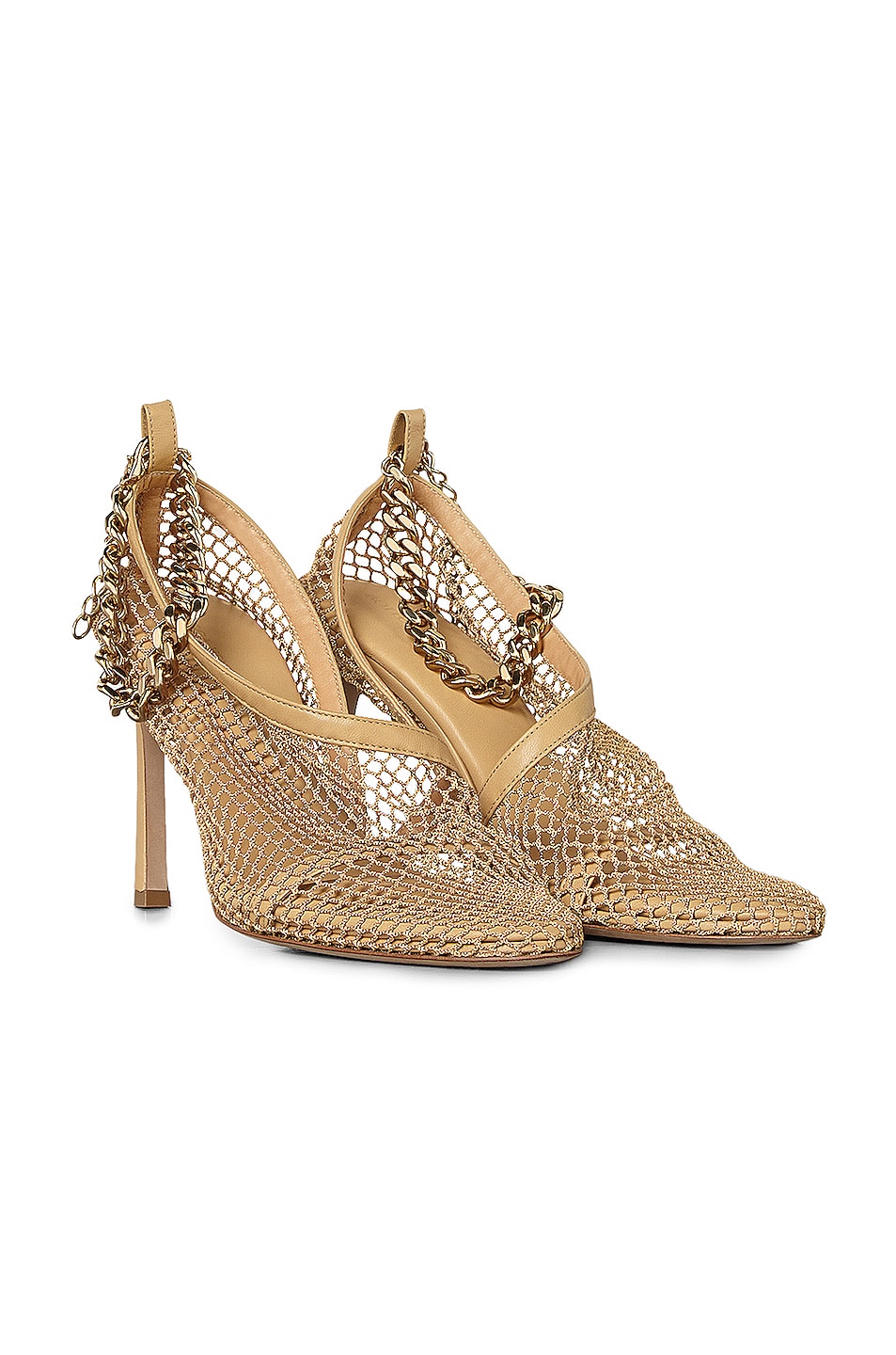 Bottega Veneta Mesh Chunky Chain Heels in Beige & Gold | FWRD
