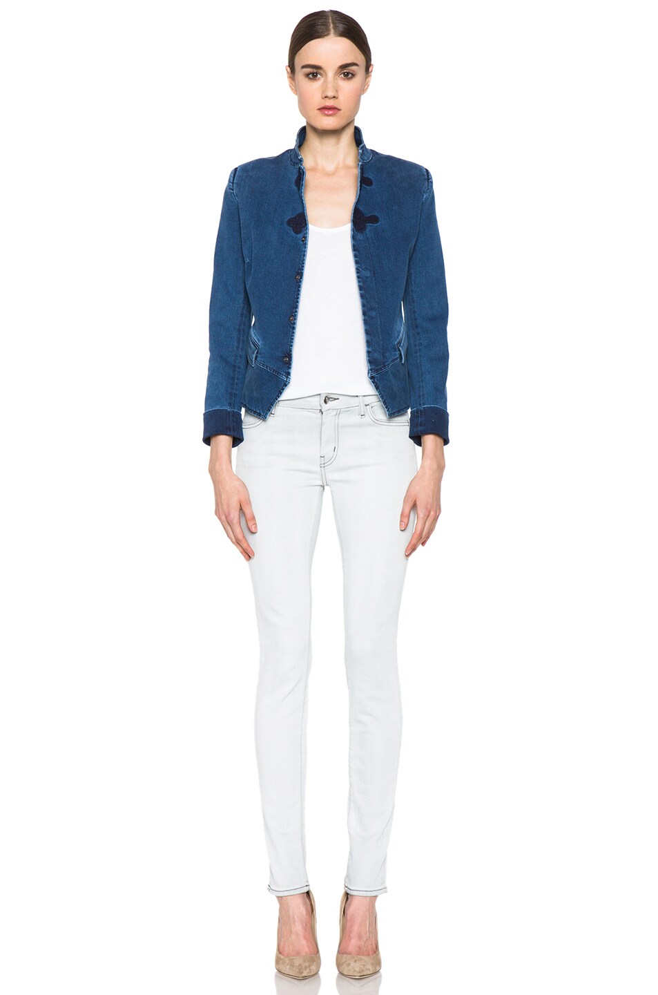 Boy. by Band of Outsiders Stand Collar Peplum Denim Jacket in Washed ...