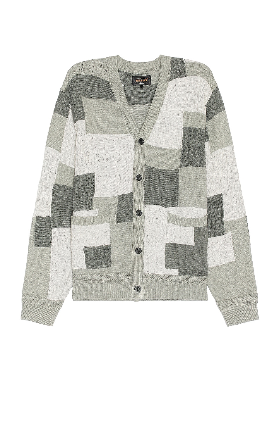 Beams Plus Patchwork Cardigan in Grey | FWRD