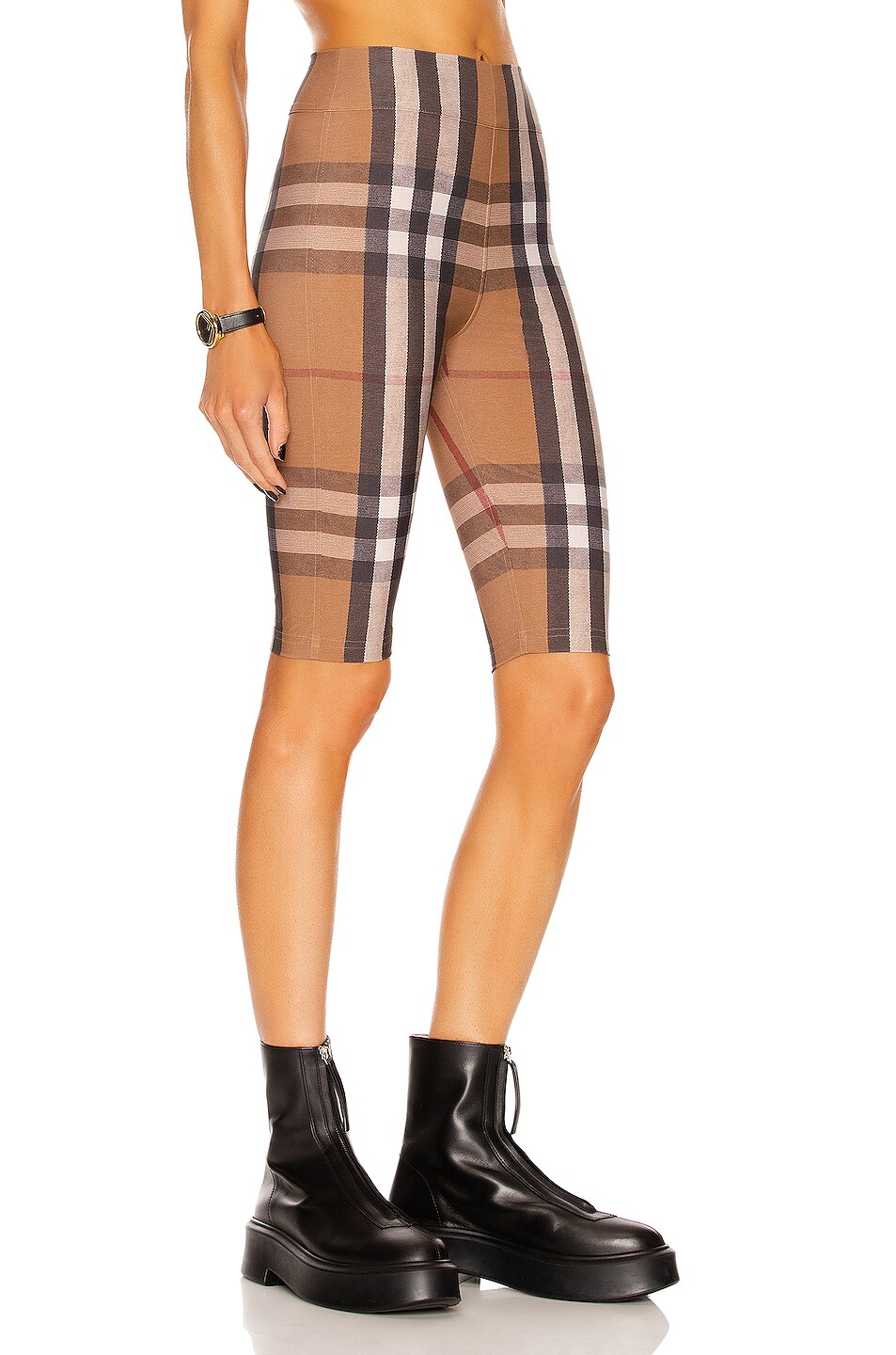 Burberry Andrea Check Biker Short in Birch Brown IP Check | FWRD
