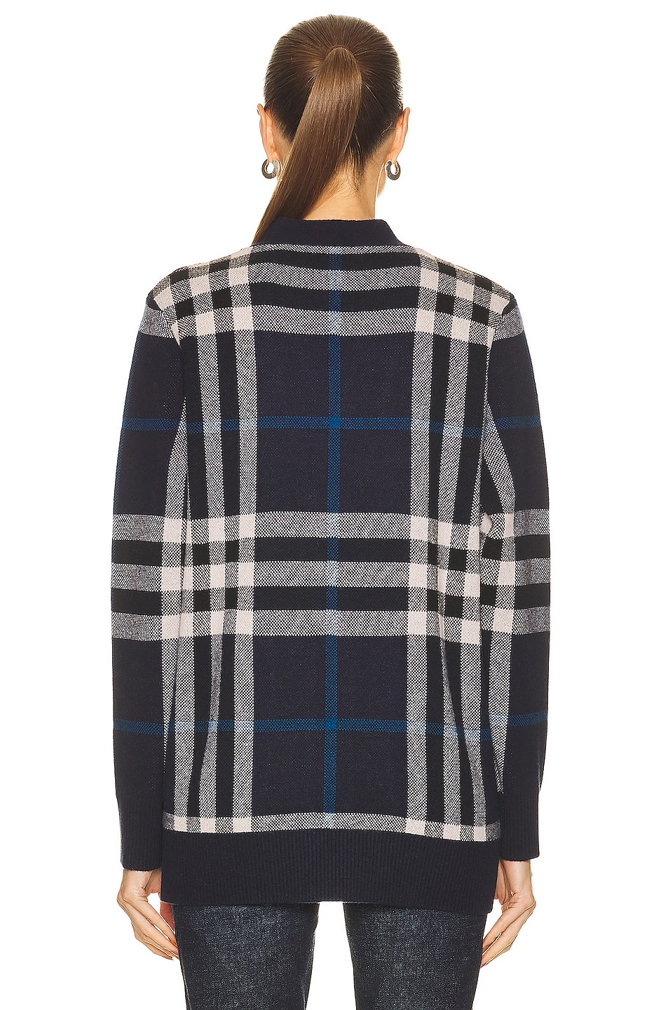 Burberry Willah Check Oversize Cardigan in Dark Charcoal Blue | FWRD