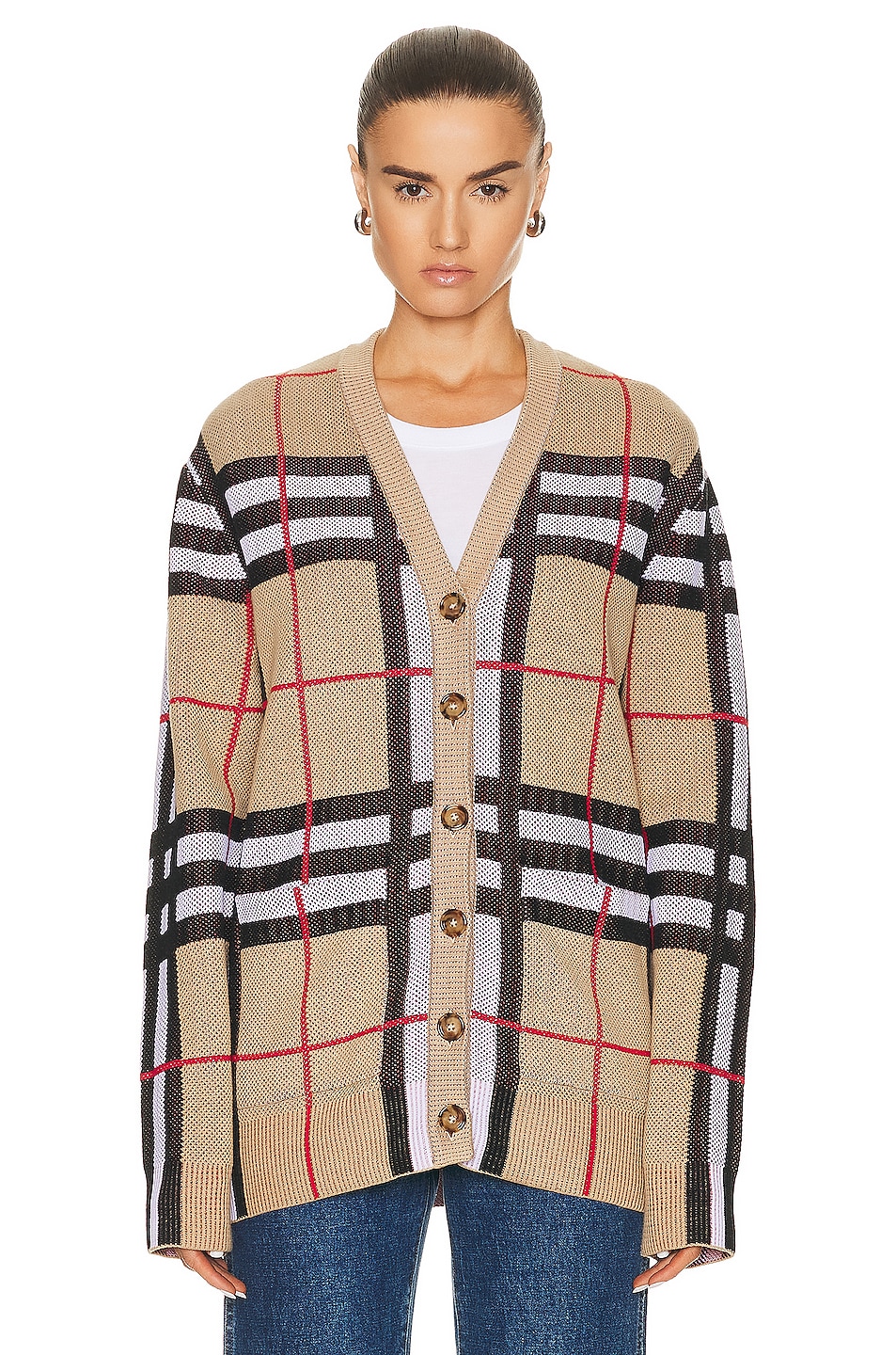 Burberry Check Cardigan in Archive Beige | FWRD