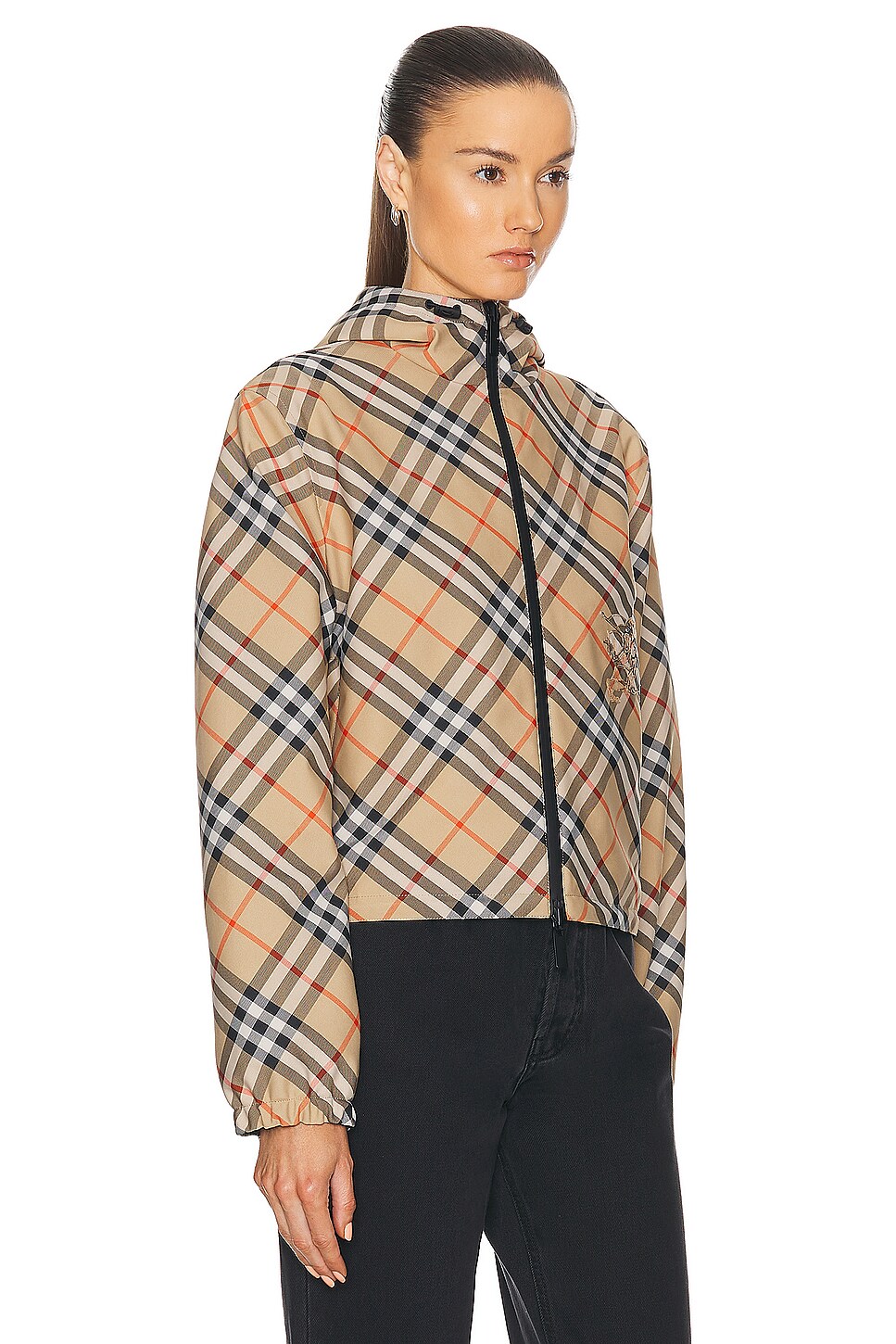 Burberry Crop Check Reversible Jacket in Sand IP Check | FWRD