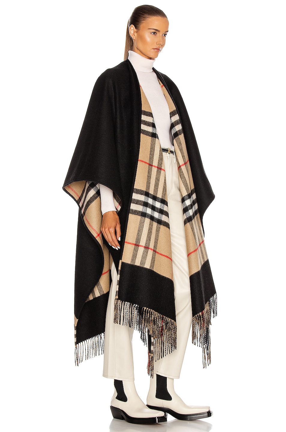 Burberry Charlotte Long Giant Check Reversible Cape in Black | FWRD