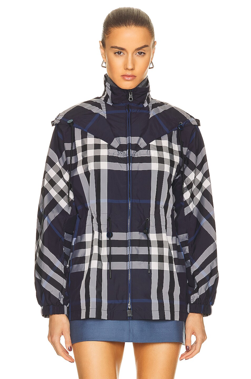 Burberry Lisby Check Parka Jacket in White & Blue IP Check | FWRD