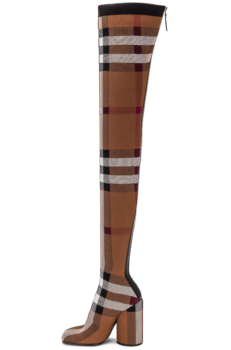 Burberry BTS Style Heeled Boot in Birch Brown IP Check | FWRD
