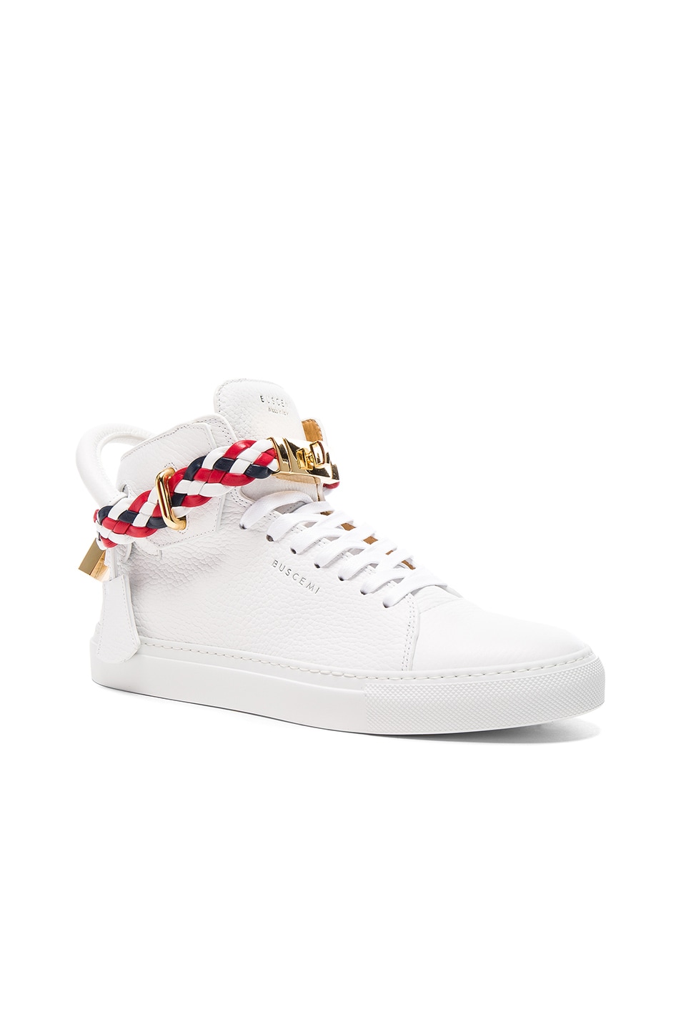 Buscemi 100MM High Top Belt Weave Pebbled Leather Sneakers in White in ...