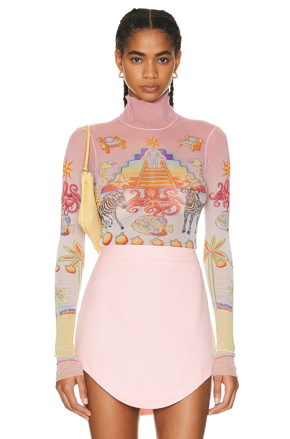 Casablanca Mesh Turtleneck Long Sleeve Top in Pink | FWRD